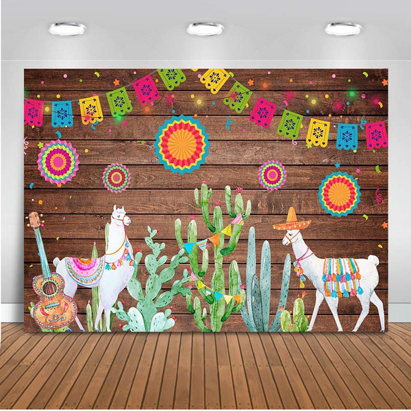 7X5ft Mexican Fiesta Theme Photography Backdrop Mexico Cactus Guitar ...