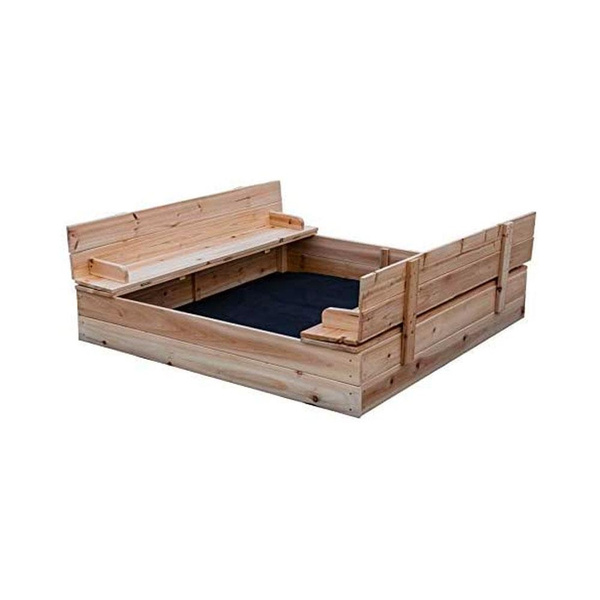 Be Mindful Solid Wood Extra Large Outdoor Kids Sandbox with Cover and ...