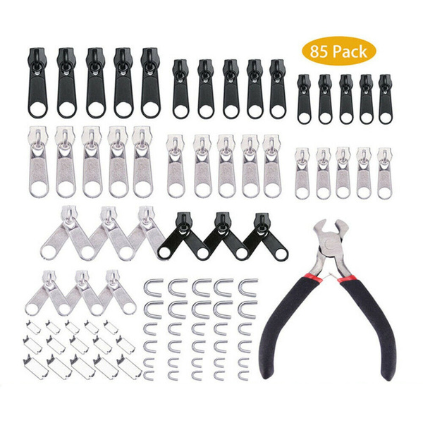 85PCS Zipper Repair Zipper Pull Metal Zipper Head Sliders Retainer Size ...