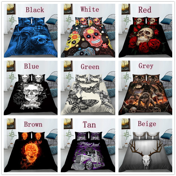 Skull Bedding Set Queen with Zipper Closure, Grim Reaper Skull Pattern ...
