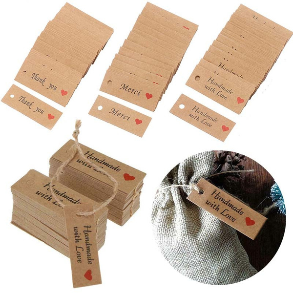 100 Pcs Kraft Paper Handmade with Love Gift Tags Rustic Wedding Favor ...