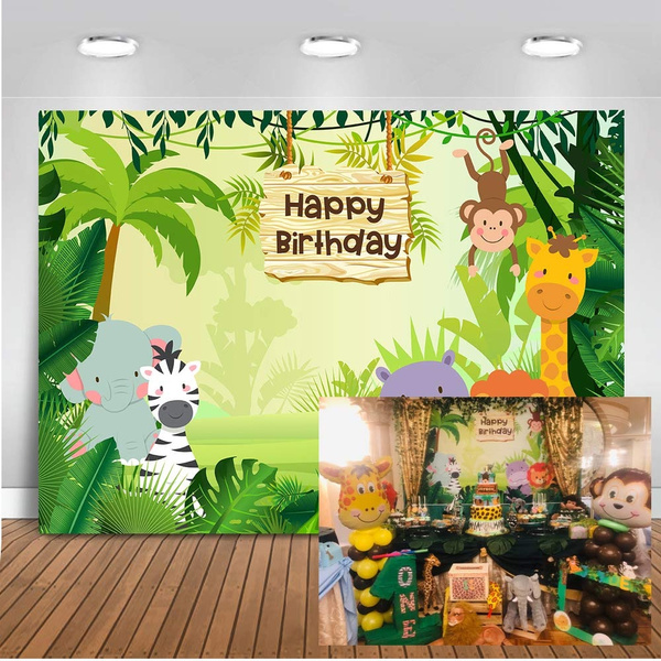 Jungle Safari Photography Backdrop Cartoon Animals Forest Kids Birthday ...