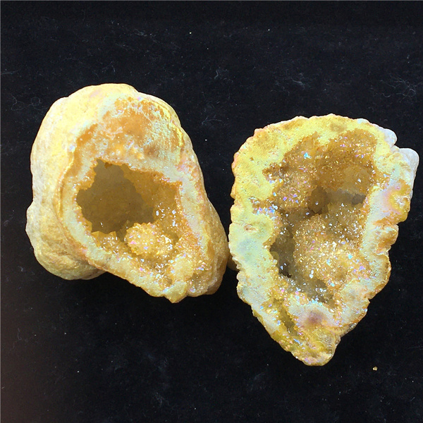 Natural Yellow Titanium Rainbow Agate Geode Mineral Specimen Quartz ...