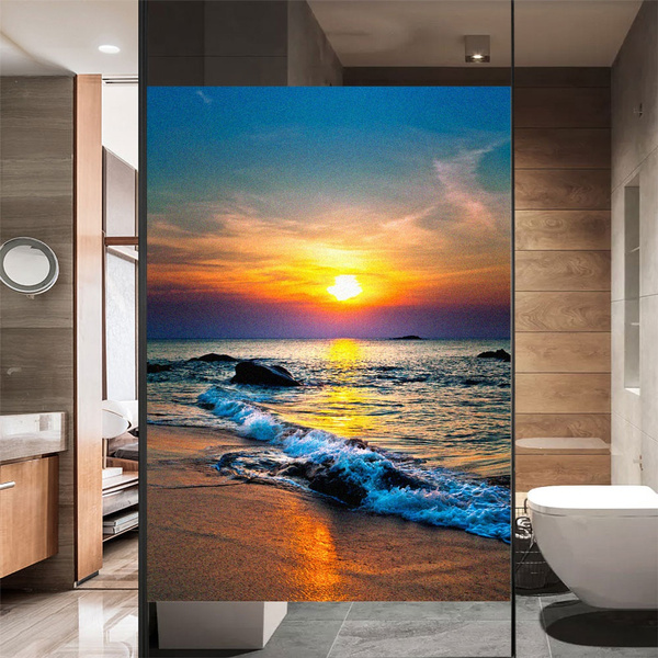 Static Cling Window Film Privacy Beach Seascape Decorative Frosted ...
