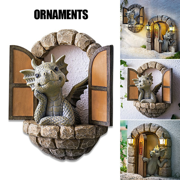 Garden Dragon Courtyard Dragon Sculpture Resin Window Shape Statue Wall ...