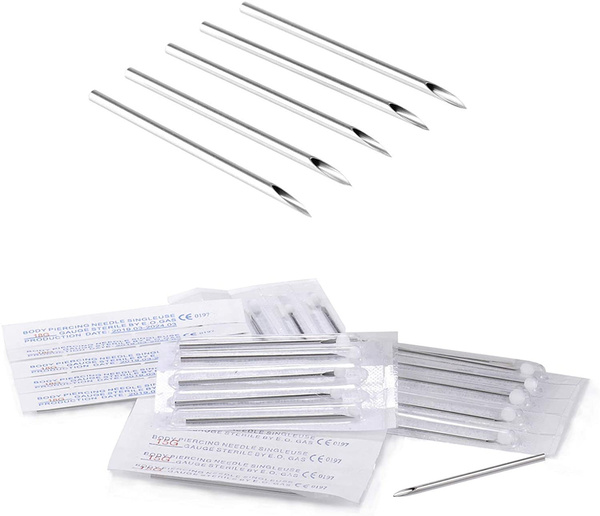 100pcs Body Piercing Needles Ear Navel Nose Lip Nipple Piercing 14G/15G ...