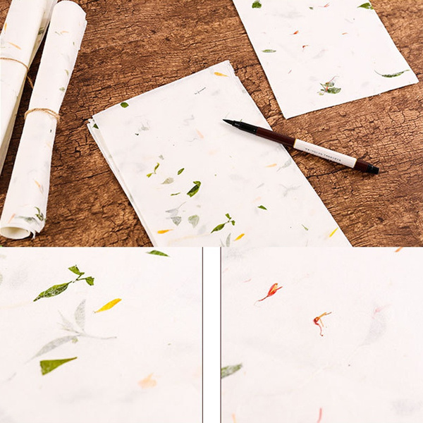 20pcs Chinese Style Vintage Flower Leaf Letter Paper Handmade Rice Paper for Calligraphy ...
