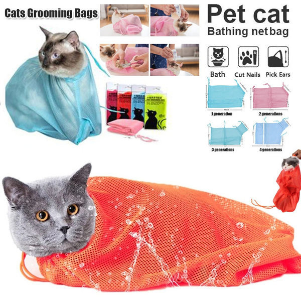 Mesh Cat Bathing Bag Cats Grooming Washing Bags Cat Bath Clean Bag No ...