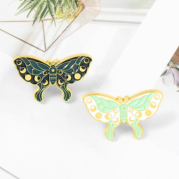 1/2Pcs Moth Butterfly Enamel Pins Stars Moon Phase Butterfly Brooch ...