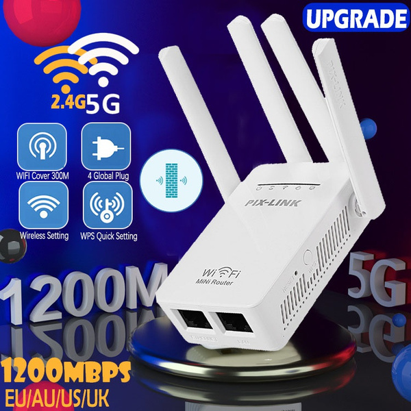 2021 New Upgrade 300/1200Mbps Dual-Band 2.4 / 5G 4-Antenna WIFI Range ...