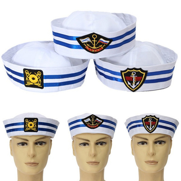 Military Hats Sailors Captain White Hat Navy Marine Cap Anchor Sea ...