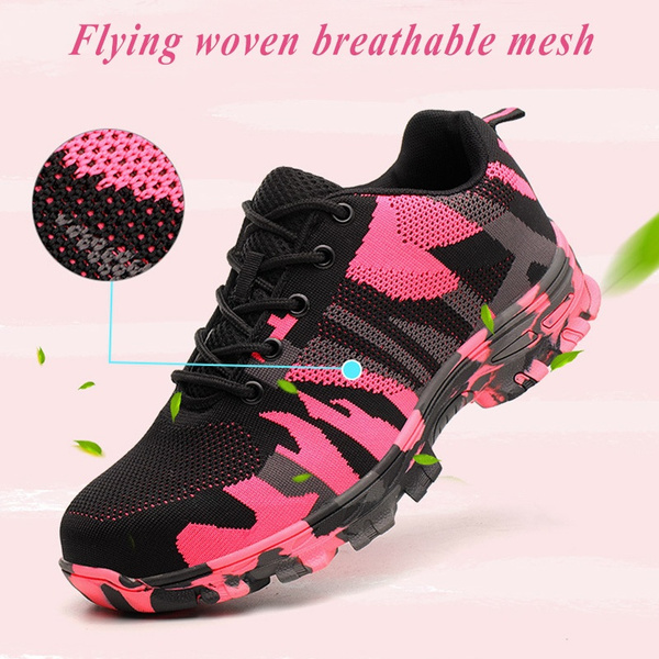 Women's Safety Shoes Camouflage Pink Construction Outdoor Steel Toe Cap ...