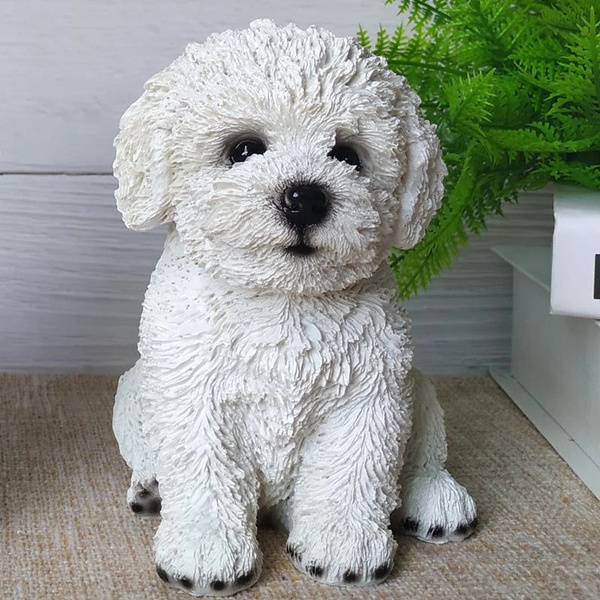 Lovely White Bichon Frise Simulation Ornaments Small White Dog Model ...