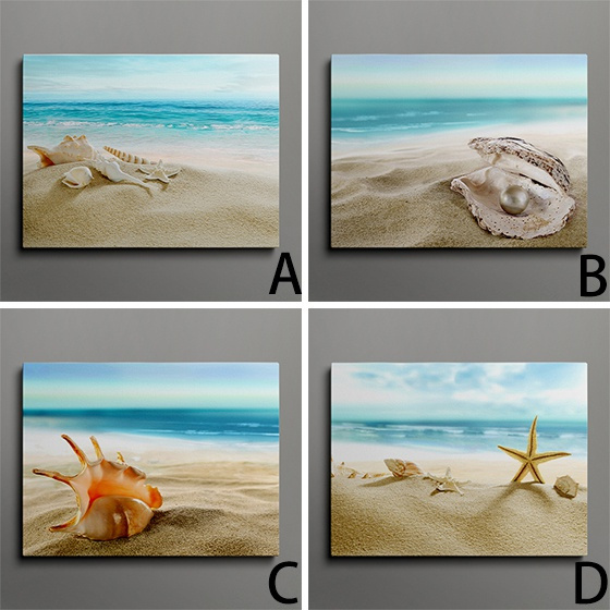 Seascape Beach and Shells Modern Poster Prints 4 Panels Modern Living ...