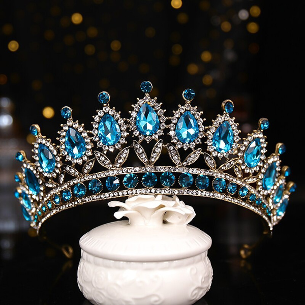 Luxury Blue Rhinestone Crystal Wedding Crown Bride Tiaras And Crowns ...