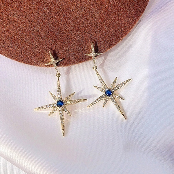 New women's earrings S925 silver needle six-pointed star earrings women ...