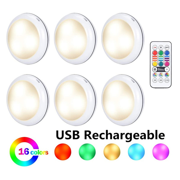 Rechargeable USB 16 Colors Under Shelf Light Dimmable LED Touch RGB ...