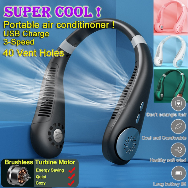 New Hanging Dual Cooling Neck Fan Mini Bladeless Fan USB Portable ...