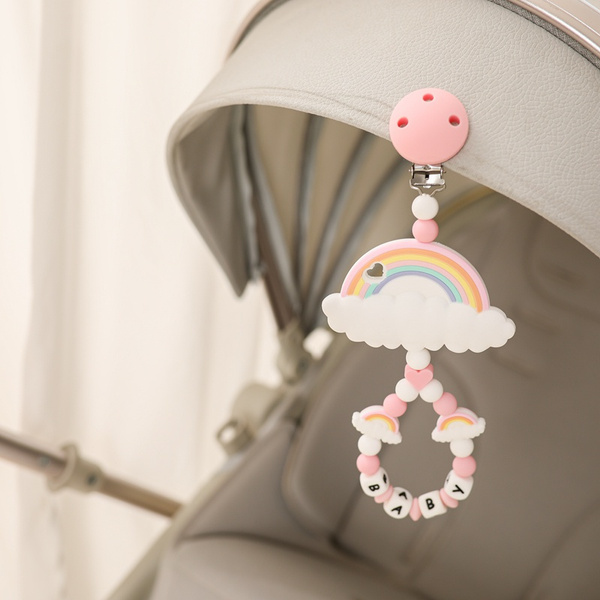 Baby Rattle Rainbow Stroller Chain BPA Free Silicone Pacifier Chain ...