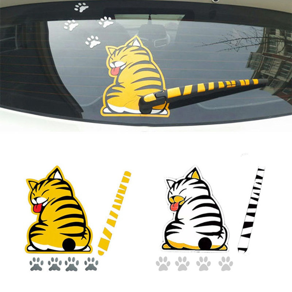 Funny Cat Moving Tail Paws Car Stickers Windshield Rear 3D Window Wiper ...