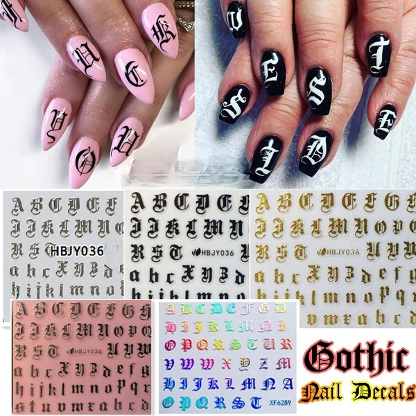 1 Sheet Nail Art 3D Decal Stickers Alphabet Letters White Black Gold ...