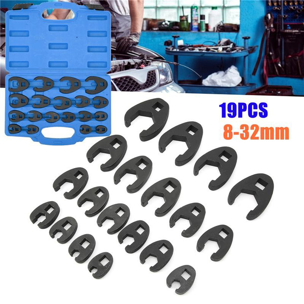 19 PCS Crowfoot Flare Nut Wrench Set 3/8 - 1/2in Drive Auto Maintenance ...