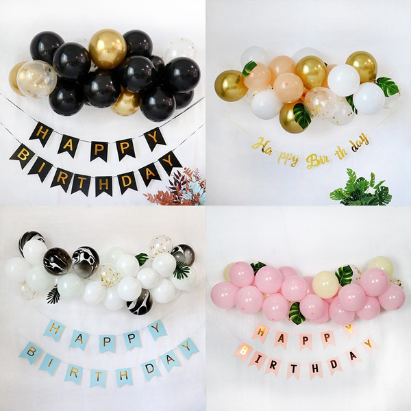 Happy Birthday Banner Retro Green Pink Blue Gold Balloon Chain DIY ...