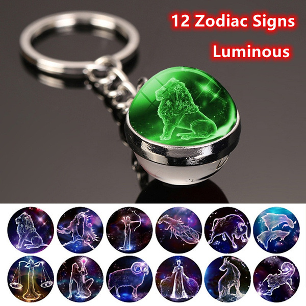 Luminous twelve constellations key chain pendant time gem luminous ...