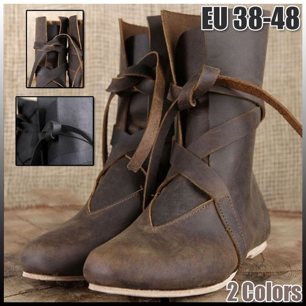 2022 Autumn Winter Medieval Men's Vintage Viking Ankle Leather Boots ...