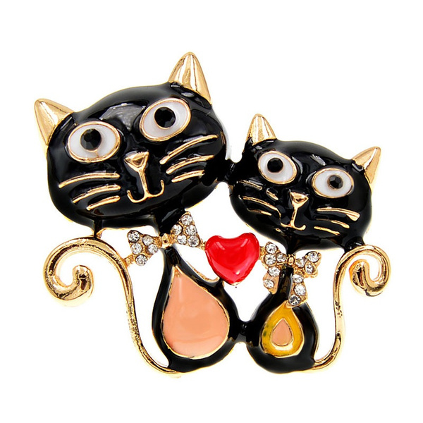 Double Cat Brooches For Women Enamel Fashion Animal Pin Brooch Kids ...