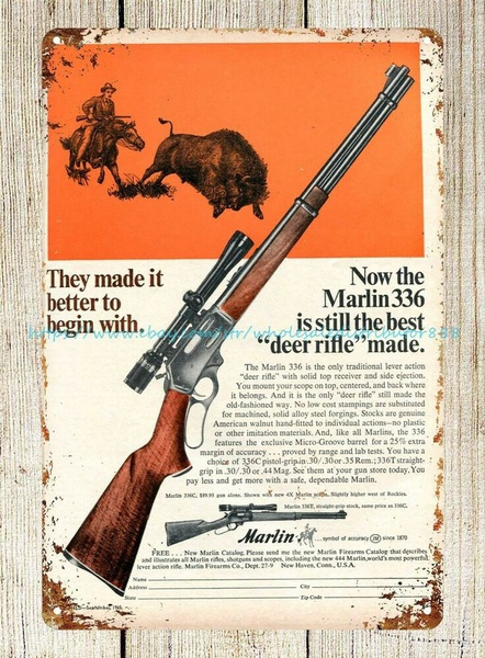 1965 Marlin 336 Rifle Advertisement Sports Afield metal tin sign room ...