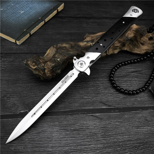 12.5 Inch Wood Handle Extra Large Stiletto Folding Knife Tactical ...