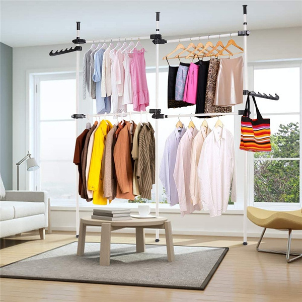 Clothing Hanger 3 Vertical Poles 4 Clothing Rack, Adjustable Closet Rod ...