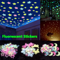 3D Luminous Wall Stickers Glow In The Dark Stars Moon Snowflake Sticker ...