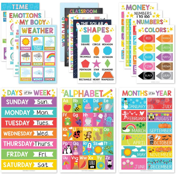 16 Educational Posters for Classroom Decor & Kindergarten Homeschool ...