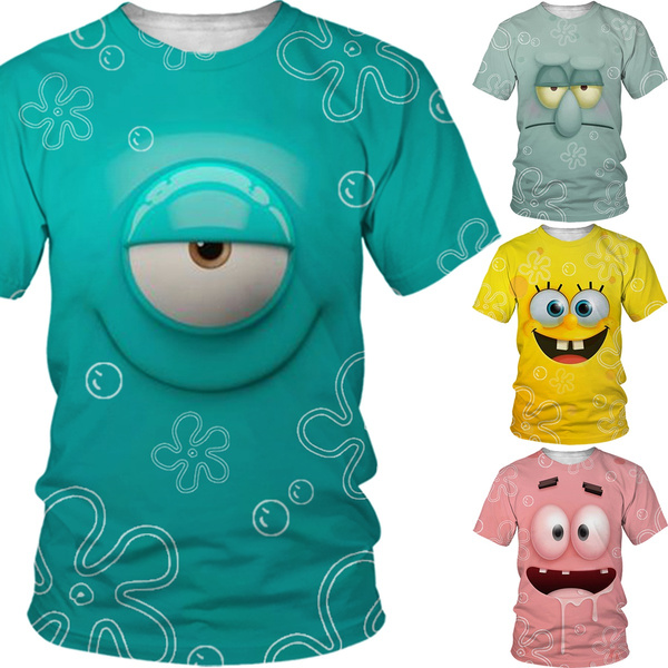2021 summer 3D T-shirt SpongeBob face T-shirt anime cartoon men and ...