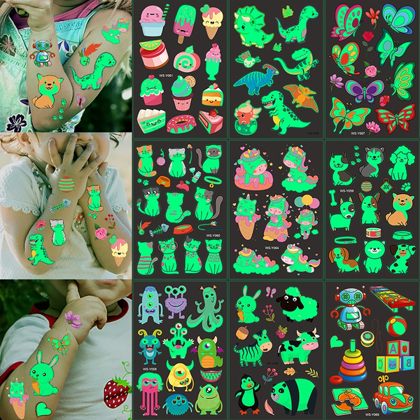 Luminous Temporary Fake Tattoo Stickers Waterproof Unicorn Cartoon Glow ...