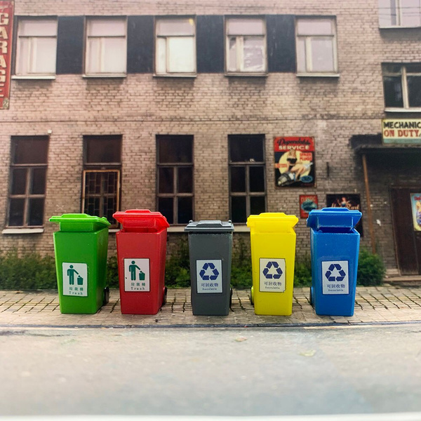 5 Pcs 1/87-160 HO/N Scale model Garbage Trash Can Rubbish Bin model ...