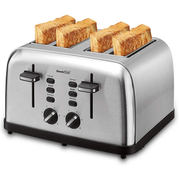 Toaster 4 Slice, Geek Chef Stainless Steel Extra-Wide Slot Toaster with ...