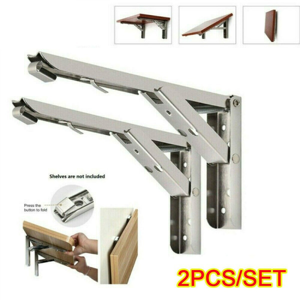 2Pcs Folding Heavy Duty Shelf Bracket Triangle Bench Mounted Table Wall ...