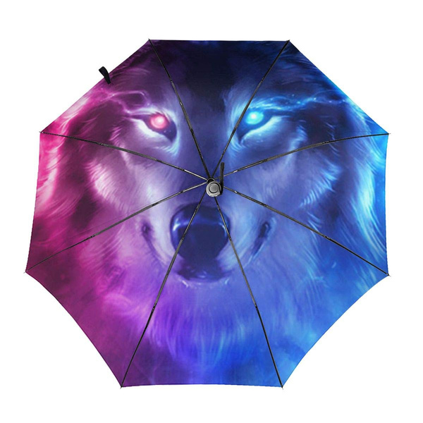 Yin Yang Fire Wolf Automatic Tri-Fold Umbrella Parasol Sun Umbrella ...