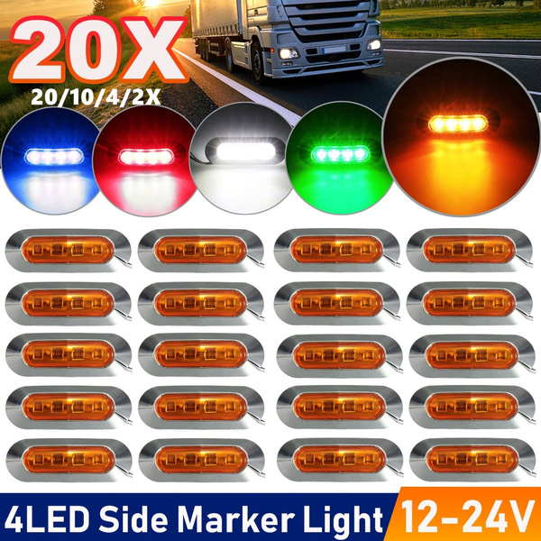 20/10/4/2PCS 12V-24V 4 LED Side Marker Indicator Lights Chrome Bezel ...