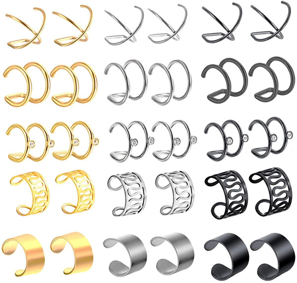 15 Pairs Stainless Steel Ear Cuff for Men Women Non Piercing Helix Ear ...