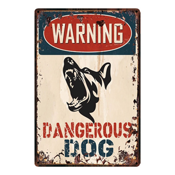 Warning Dangerous Dog Metal Sign Tin Poster Home Decor Bar Wall Art ...