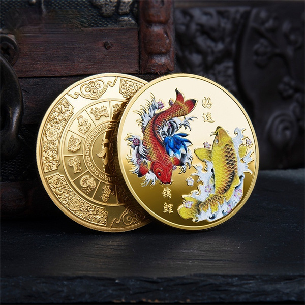 China Koi Fish Commemorative Coin Chinese Feng Shui Mascot Lucky Fish ...