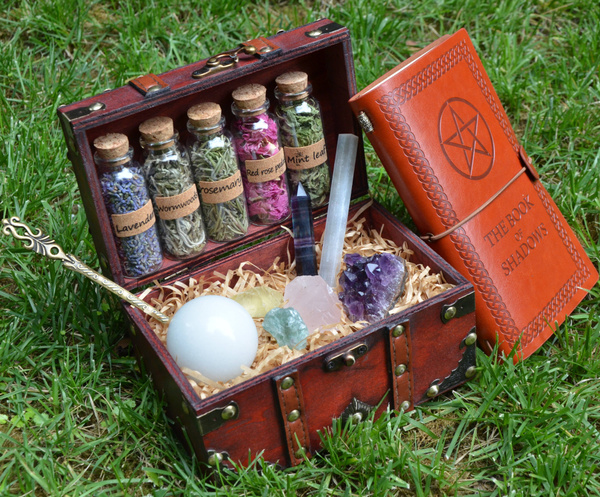 Witchcraft kit - Include Herbs Set & Brass Wand & Crystal Set with Book ...