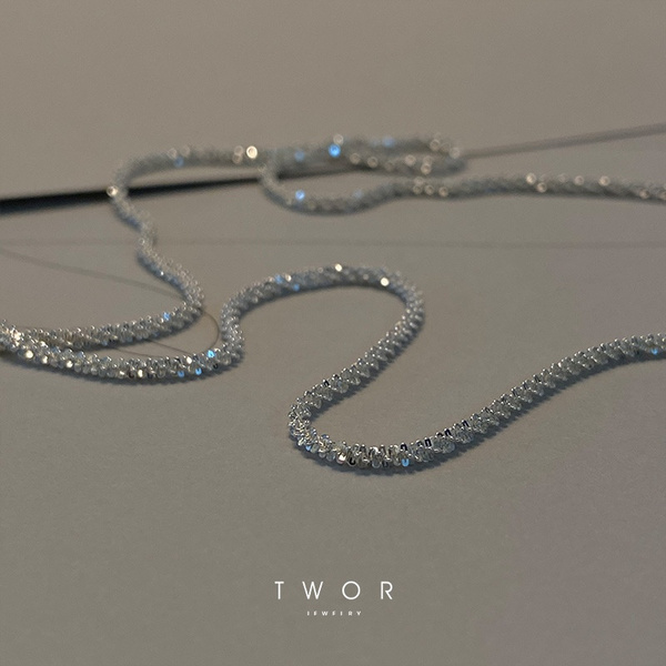 s925 silver European and American wild sparkling sparkling clavicle chain element chain naked ...