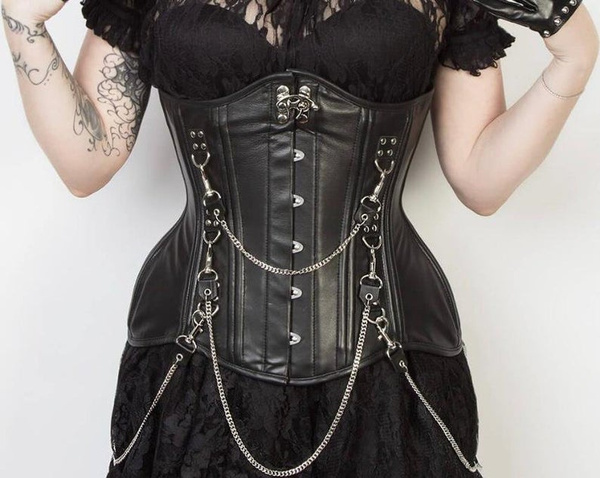 New woman Leather Underbust Corset Heavy Duty Waist Trainer Corset ...