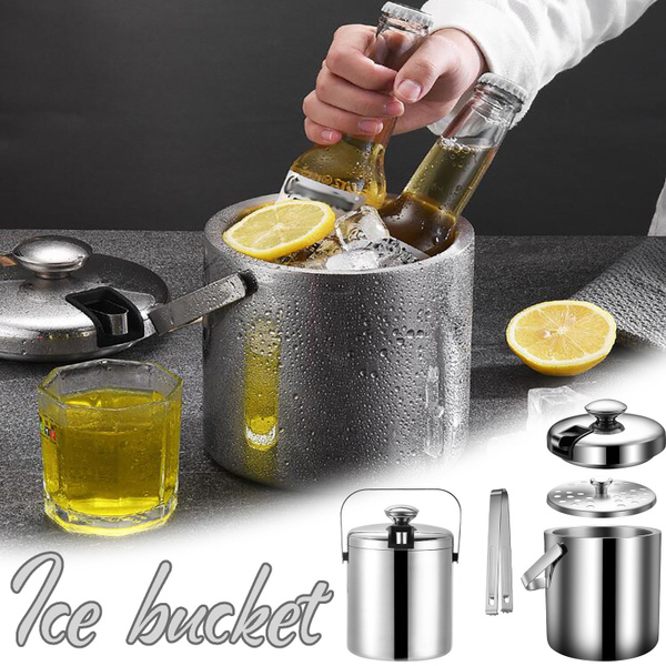 1.3L Ice Bucket With Lid Ice Tray And Tongs 304 Stainless Steel Ice ...