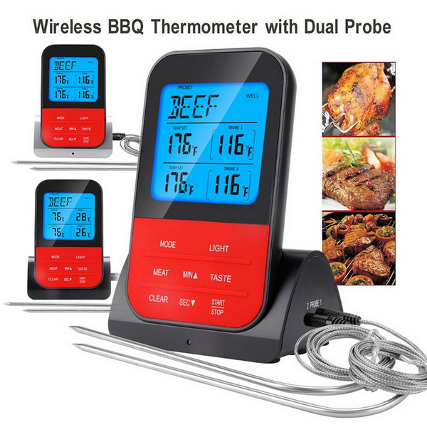 Wireless Remote Kitchen Cooking Meat Thermometer With Timer, Duals ...